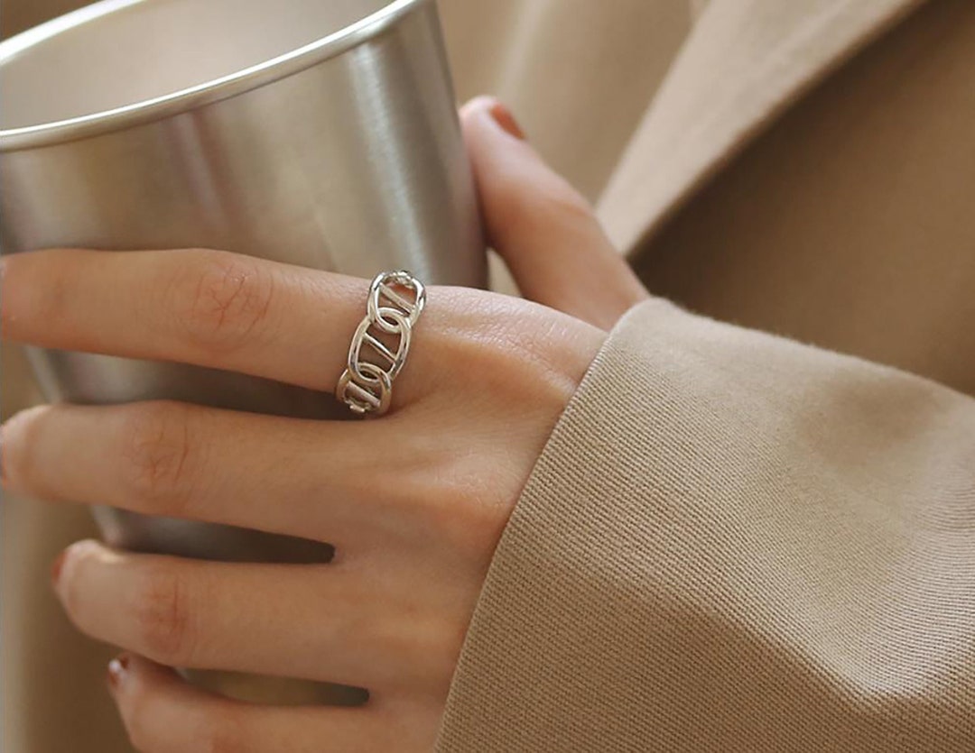 Marine Link Chain Ring Chunky Curb Chain Ring Silver Stackable Rings ...