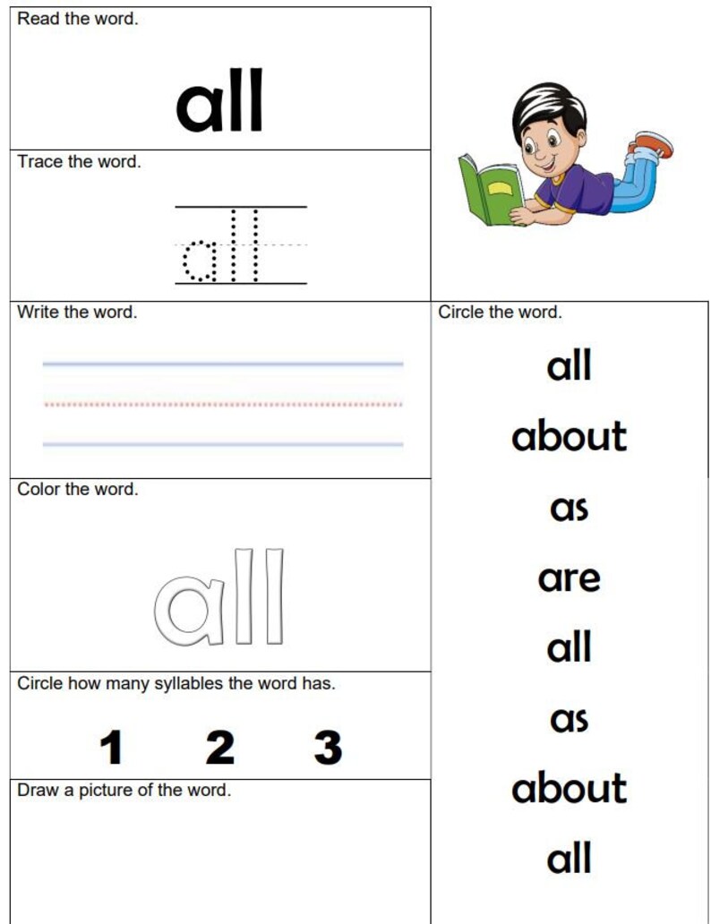Fry's Sight Words Worksheets: Group 1 of 10 first Set of 100 Words - Etsy