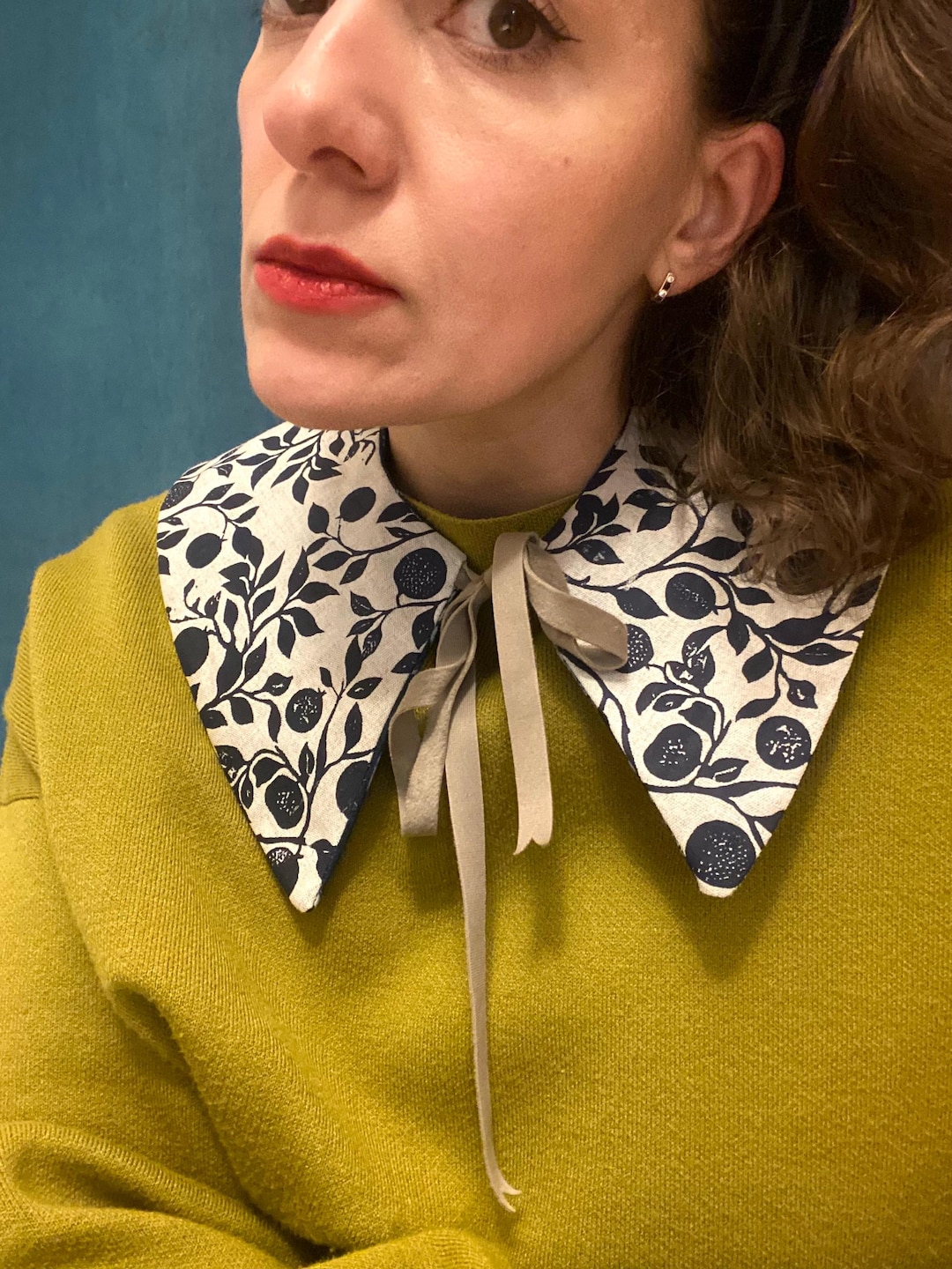 Double-sided Silkscreen-linen Collar With Velvet Ties - Detachable ...