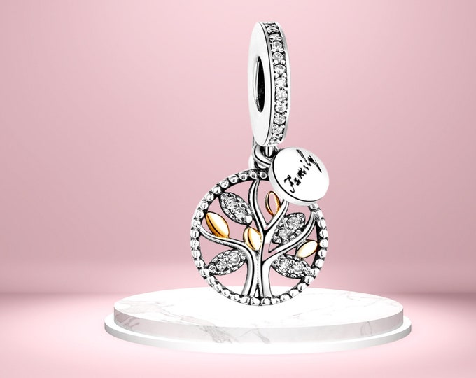 Gold Family Tree Charm 925 Sterling Silver Fits Charm Bracelets Family ...