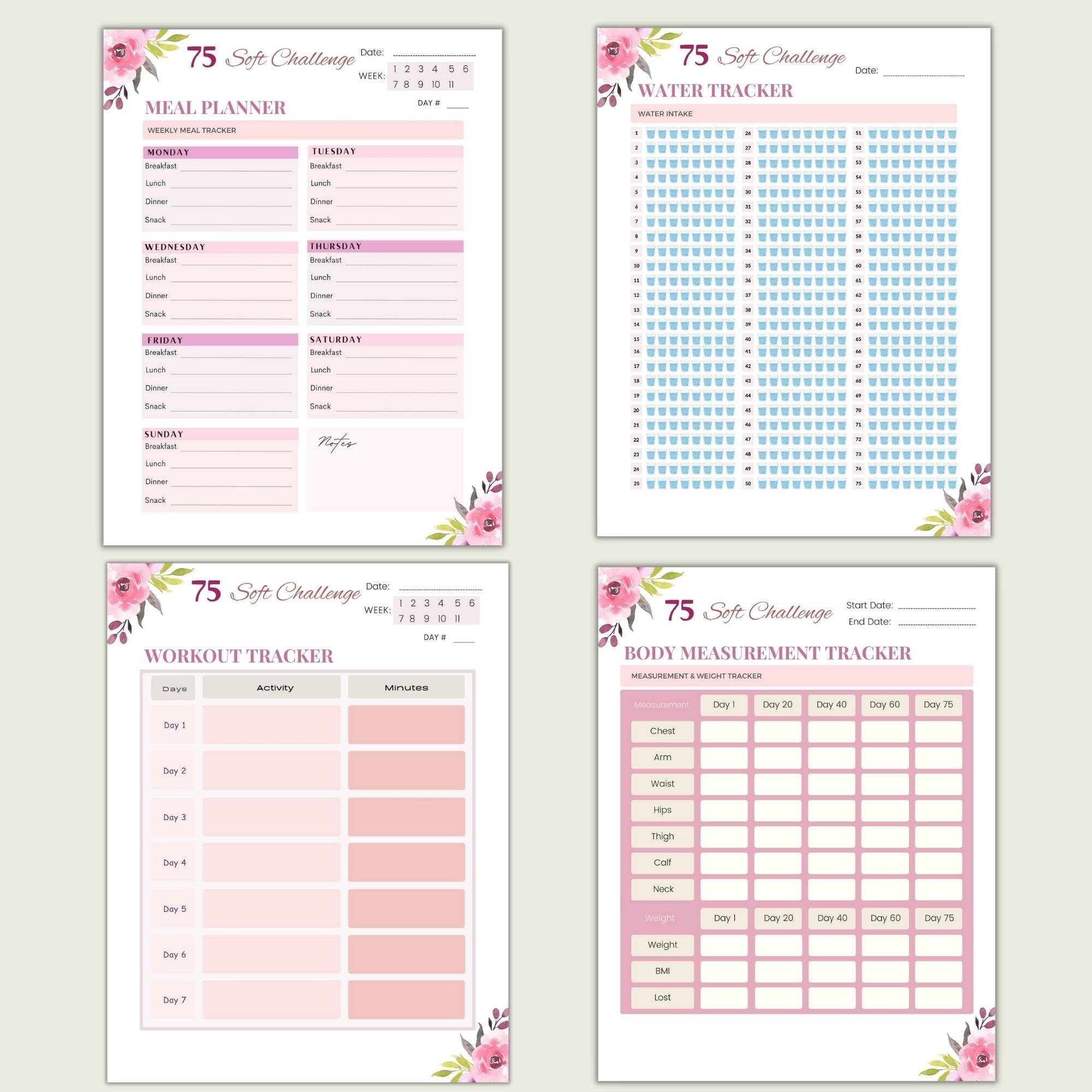 75 Soft Challenge Tracker Bundle | Printable Daily 75 Soft Challenge ...