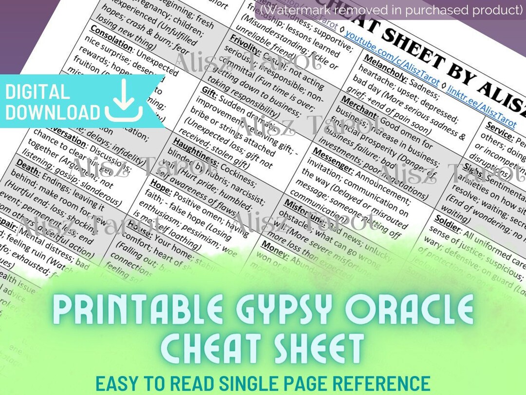 Gypsy Oracle Cheat Sheet Quick Reference Guide - Upright & Reversal ... Gypsy Oracle Cheat Sheet Quick Reference Guide - Upright & Reversal ...