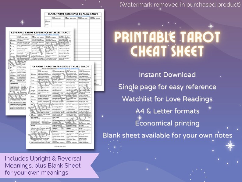 Tarot Cheat Sheet Quick Reference Guide - Major & Minor Arcana Upright Reversal Meanings ...