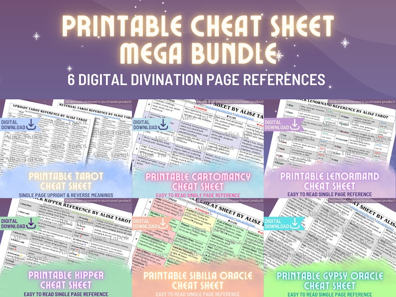 MEGA BUNDLE Cheat Sheet Quick Reference Guide - Tarot, Lenormand ...