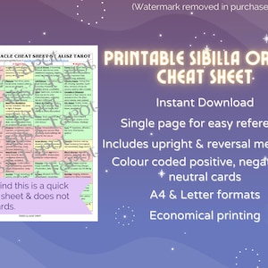 Sibilla Oracle Cheat Sheet Quick Reference Guide - Upright & Reversal ...