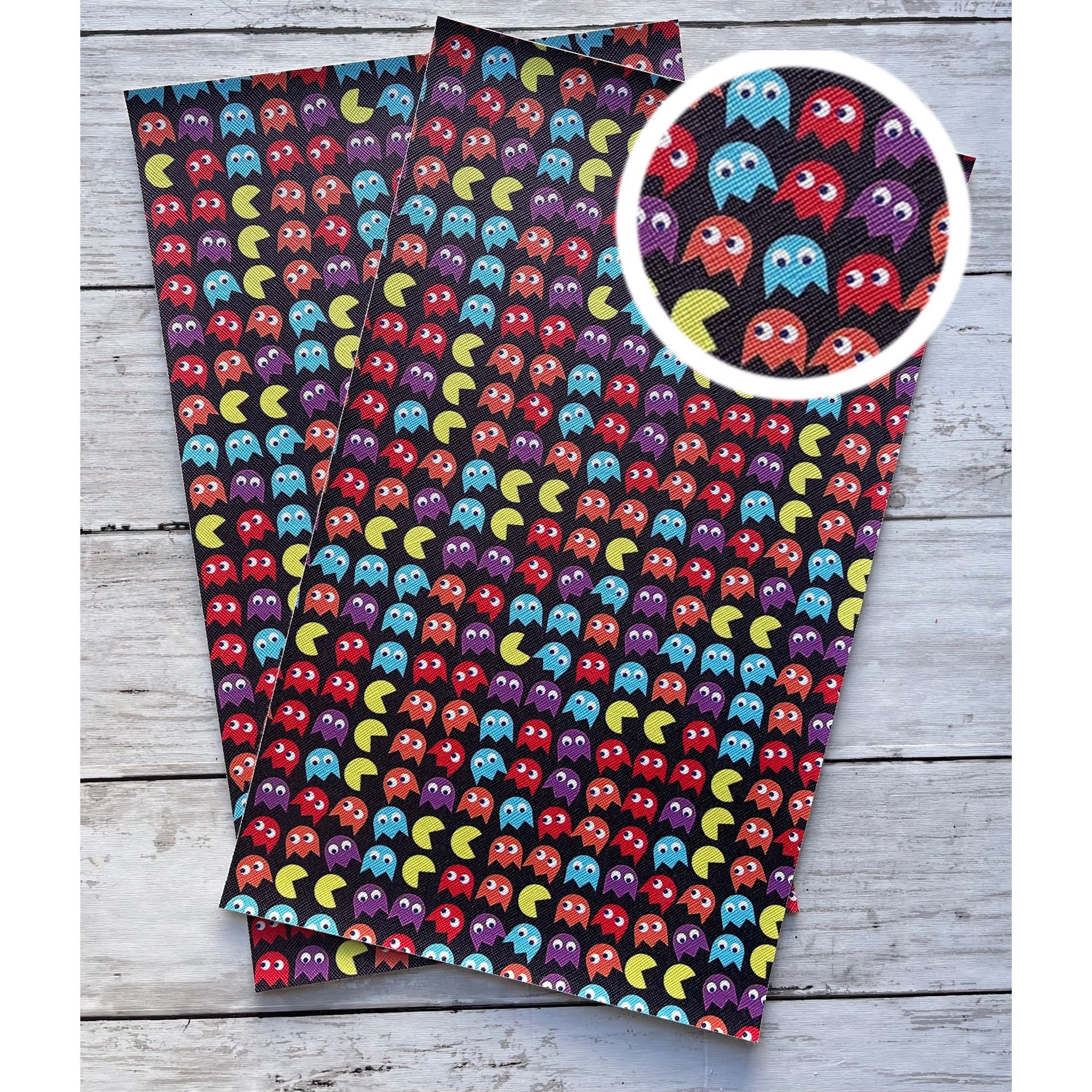 Retro Pac-man Faux Leather Sheets, Faux Leather Bow Making Supplies, PAC Man Ghosts Faux Leather ...