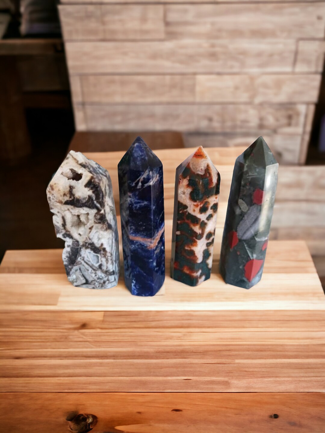 Crystal Tower Bundle. Red Moss Agate, Sodalite, Sphalerite, African ...