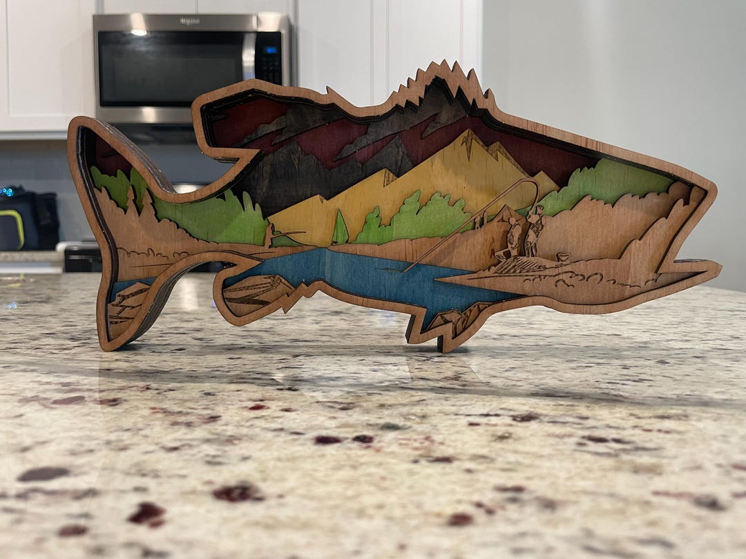 Bass - Out on the Lake - Multi Layer Wood Art - Laser Cut and Engraved ...