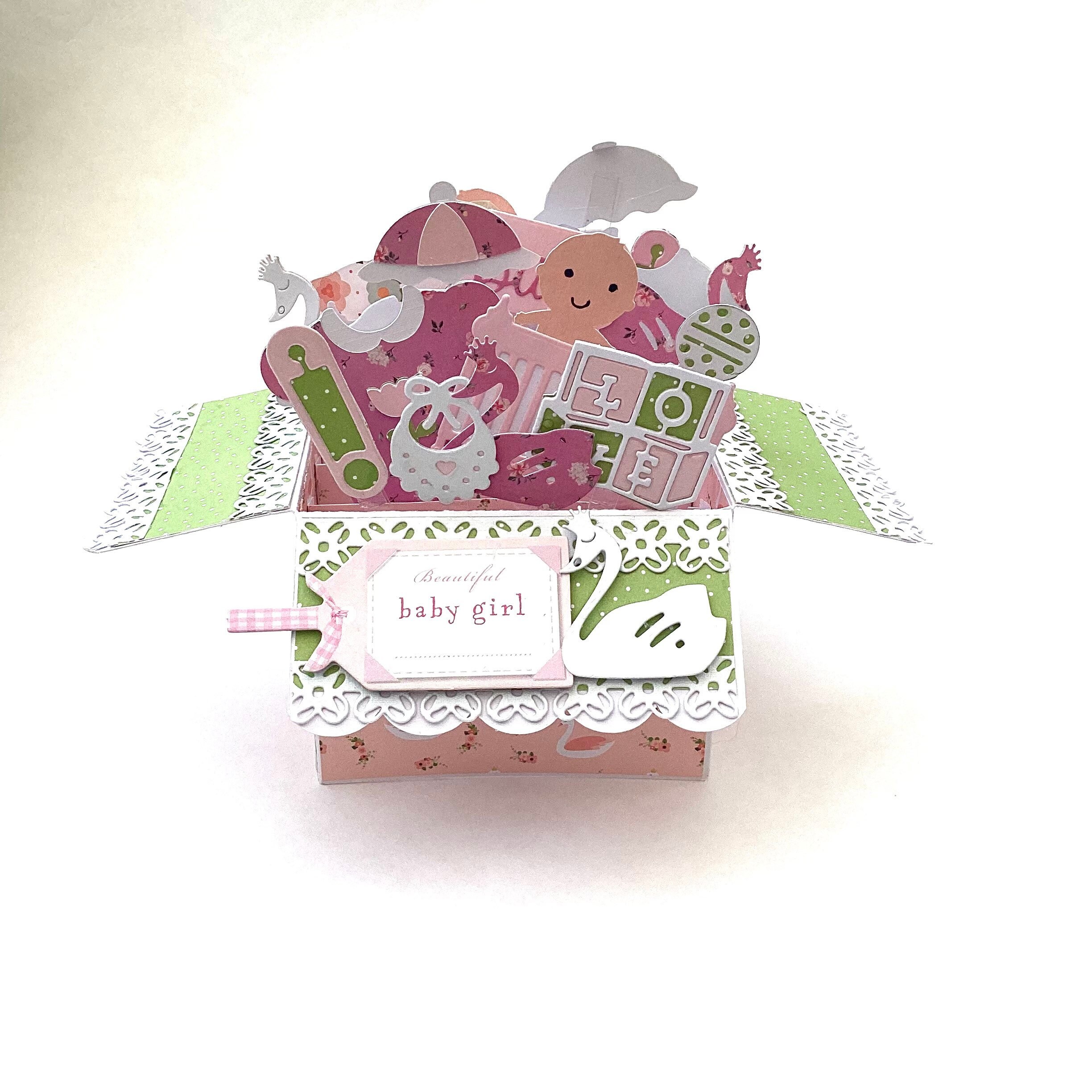 New Baby Girl Pop up Card.newborn.cot.swans. - Etsy