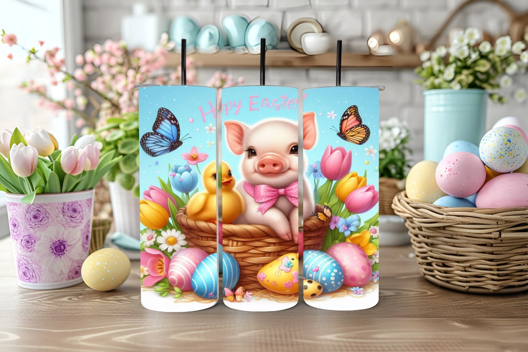 Easter Pig Tumbler Wrap, 20oz Skinny Sublimation Tumbler Design, Pig ...