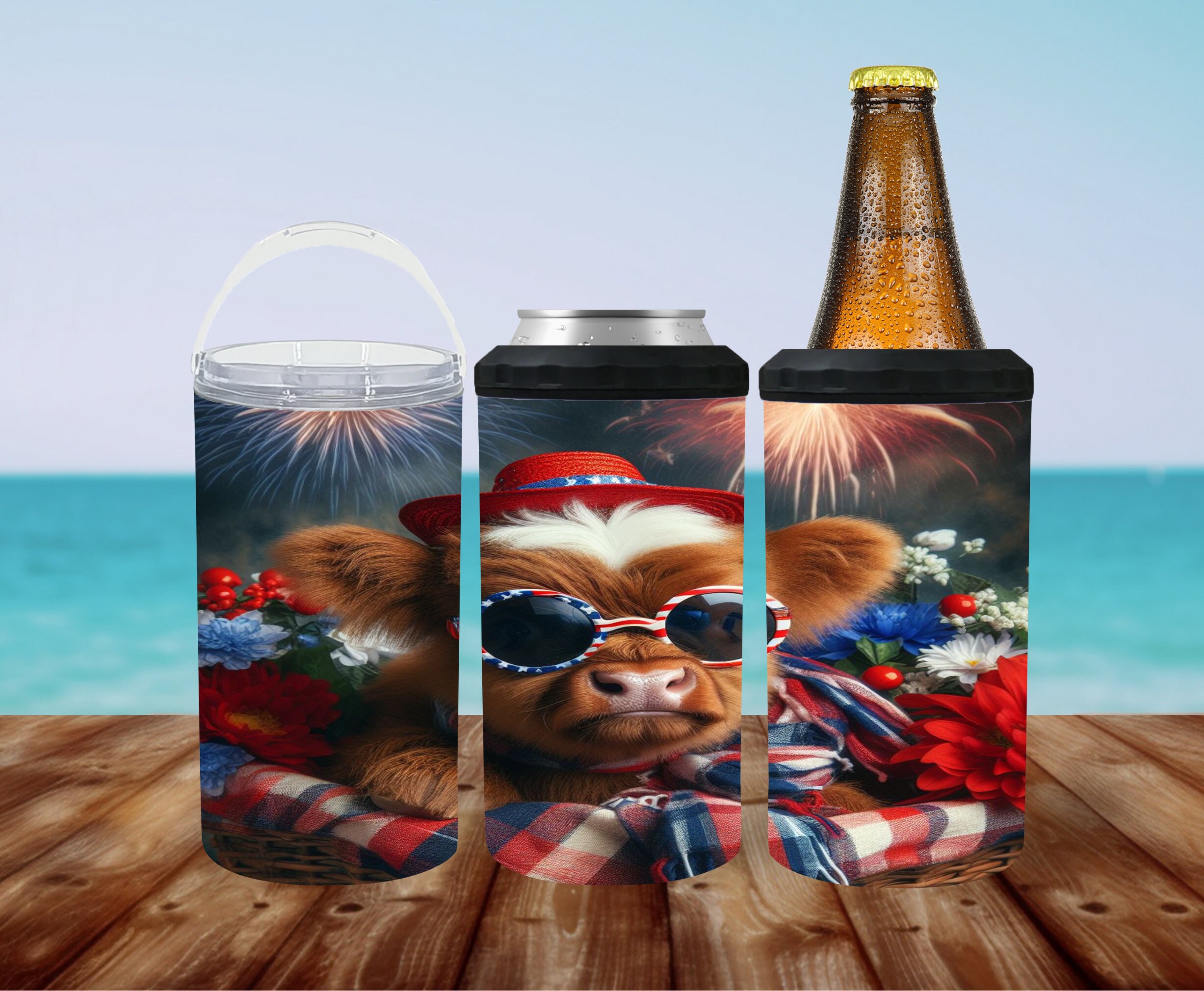 Baby Highland Cow Can Cooler Wrap, Patriotic Tumbler (digital Download ...