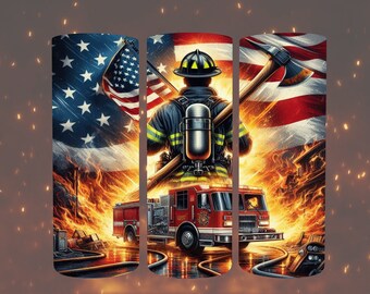 USA Firefighter Tumbler Sublimation Design, 20oz Skinny Tumbler Wrap ...