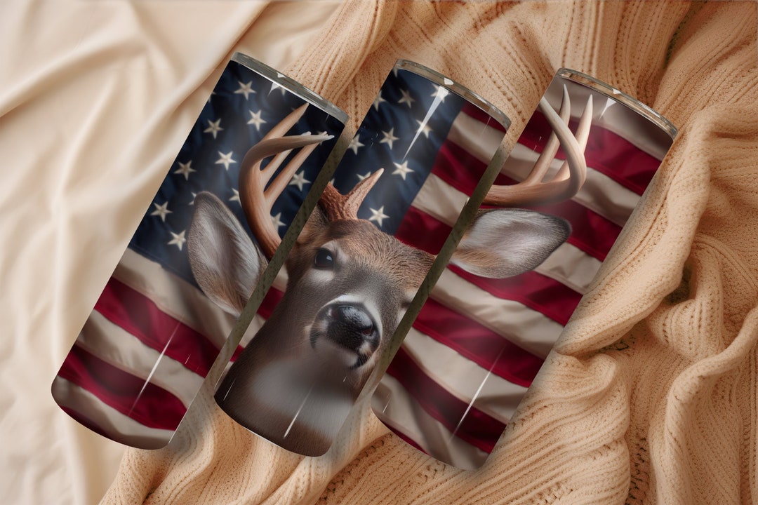 Deer American Flag, 20oz Skinny Tumbler, Sublimation Design, Straight & Tapered Wrap, Tumbler ...