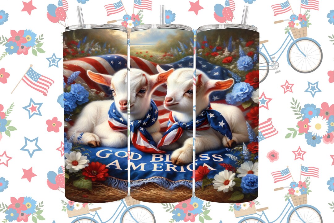 4th of July Baby Goats, Sublimation Seamless Tumbler Wrap, Digital ...