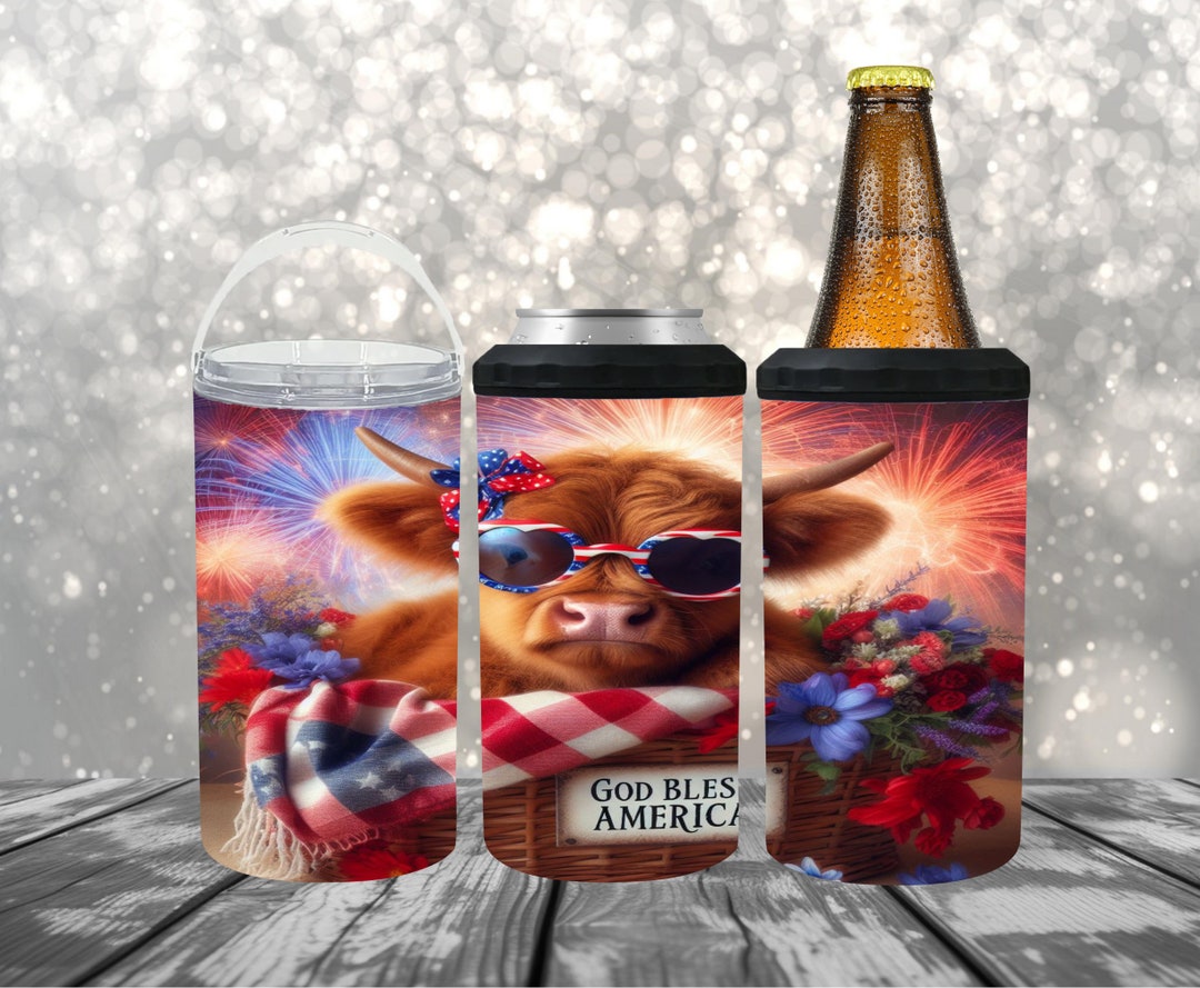 Baby Highland Cow, Can Cooler Wrap, Patriotic Tumbler Wrap, 4 in 1 Can ...