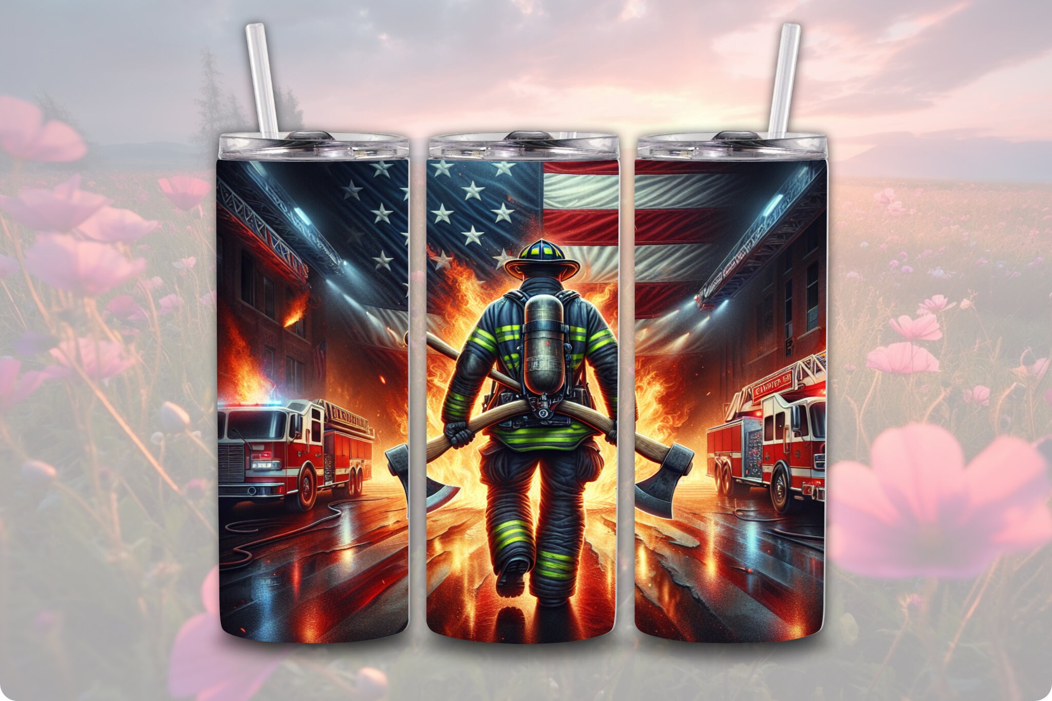 USA Firefighter 20 Oz Straight Tumbler Sublimation Design Digital ...