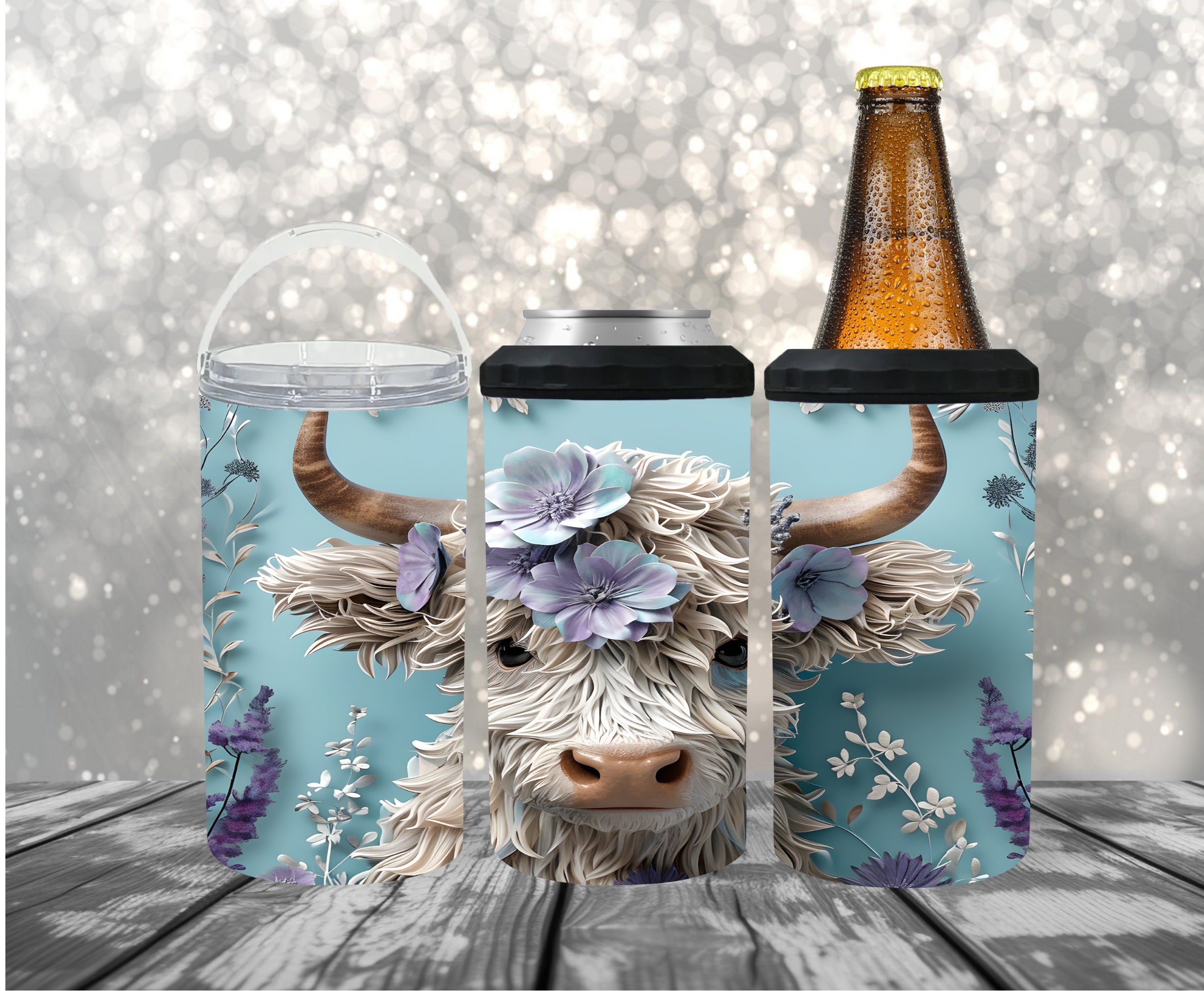 Baby Highland Cow Can Cooler Wrap, Floral Tumbler, 4-in-1 Design (PNG ...