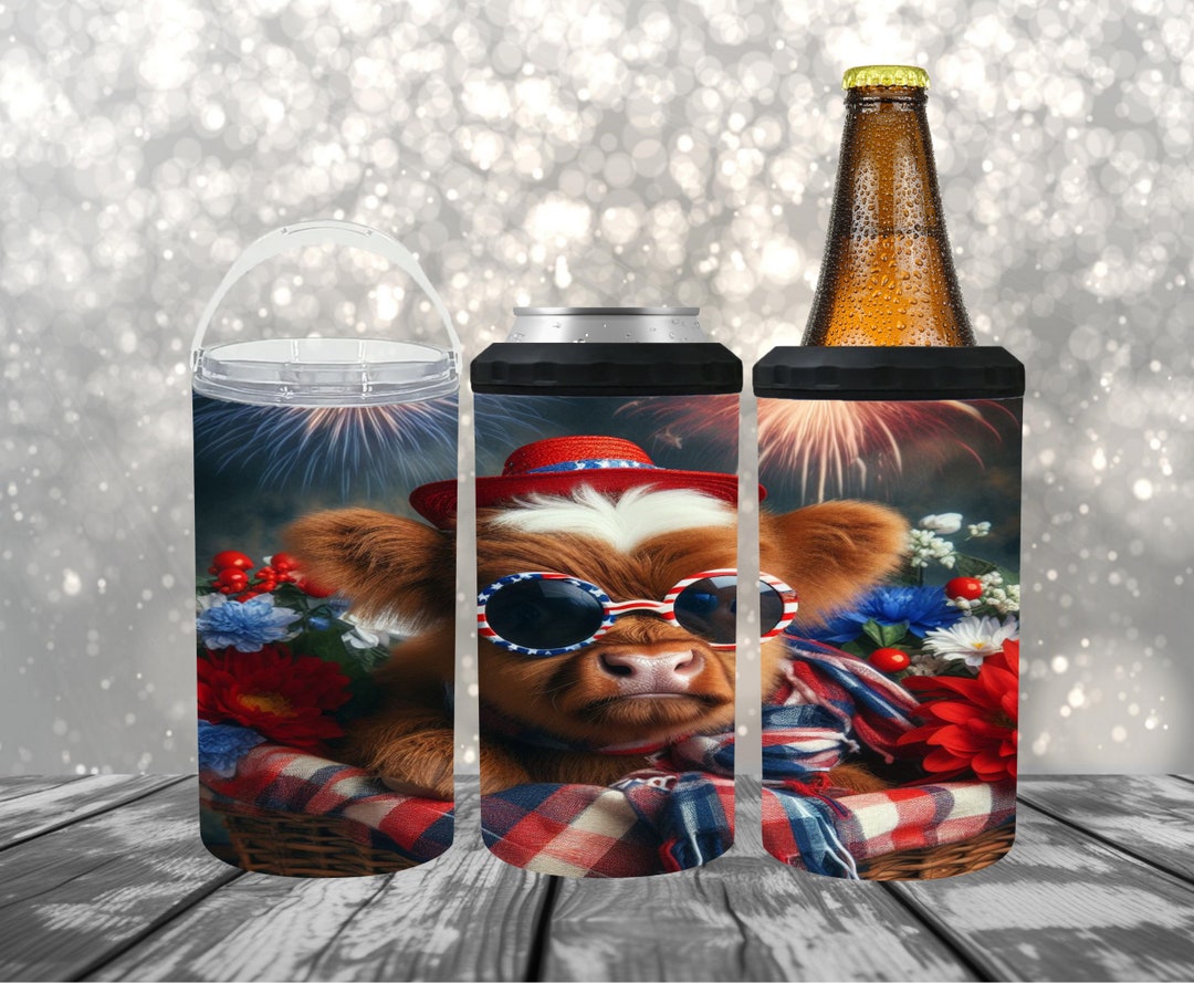 Baby Highland Cow, Can Cooler Wrap, Patriotic Tumbler Wrap, 4 in 1 Can ...