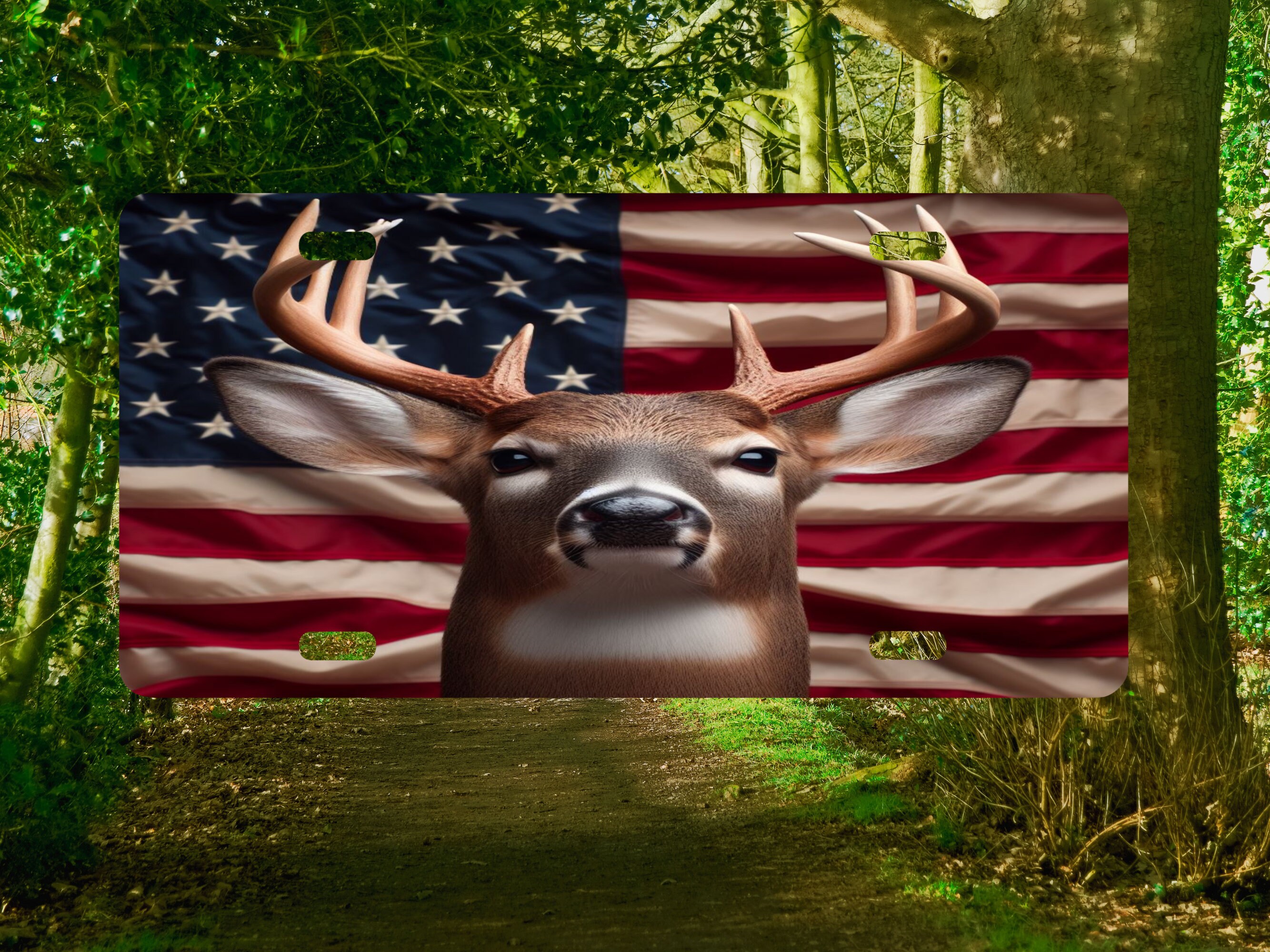 Buck With American Flag, License Plate PNG, Deer Hunting, Car License ...