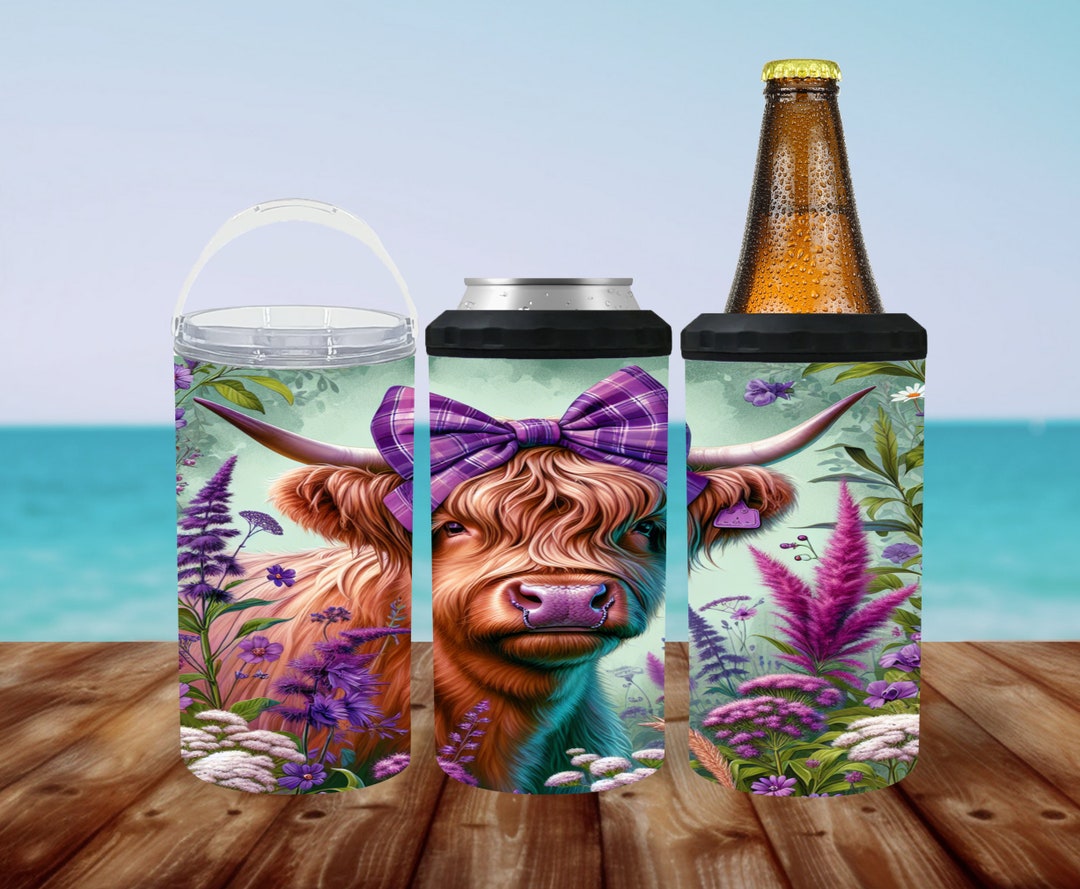 Baby Highland Cow, Can Cooler Wrap, Flower Tumbler Wrap, 4 in 1 Can ...