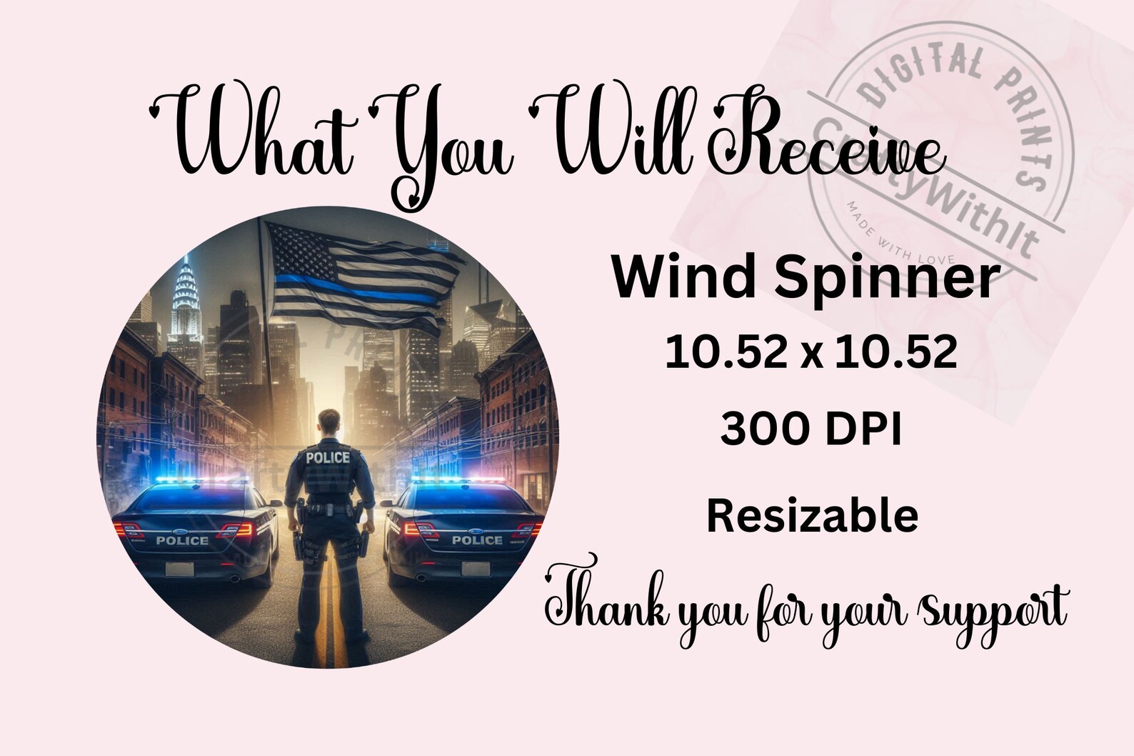 Thin Blue Line, Police Officer Wind Spinner Sublimation Design ...