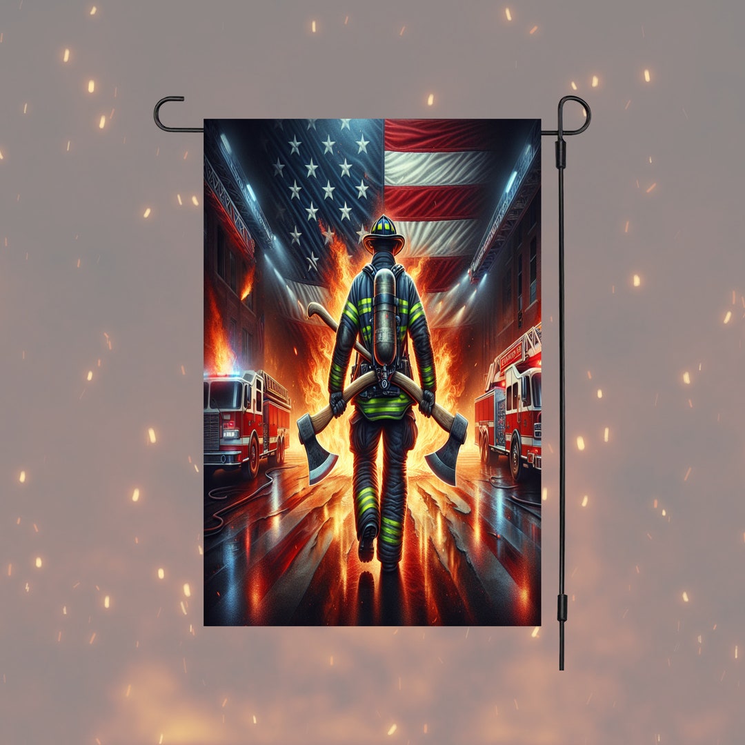 Firefighter Garden Flag Sublimation Design (12x18 PNG Digital Download ...