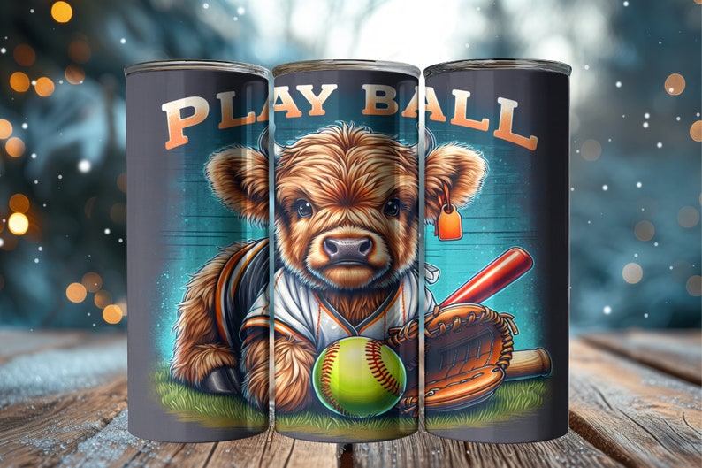 Highland Cow Softball Tumbler, 20oz Skinny Sublimation Design, Highland ...