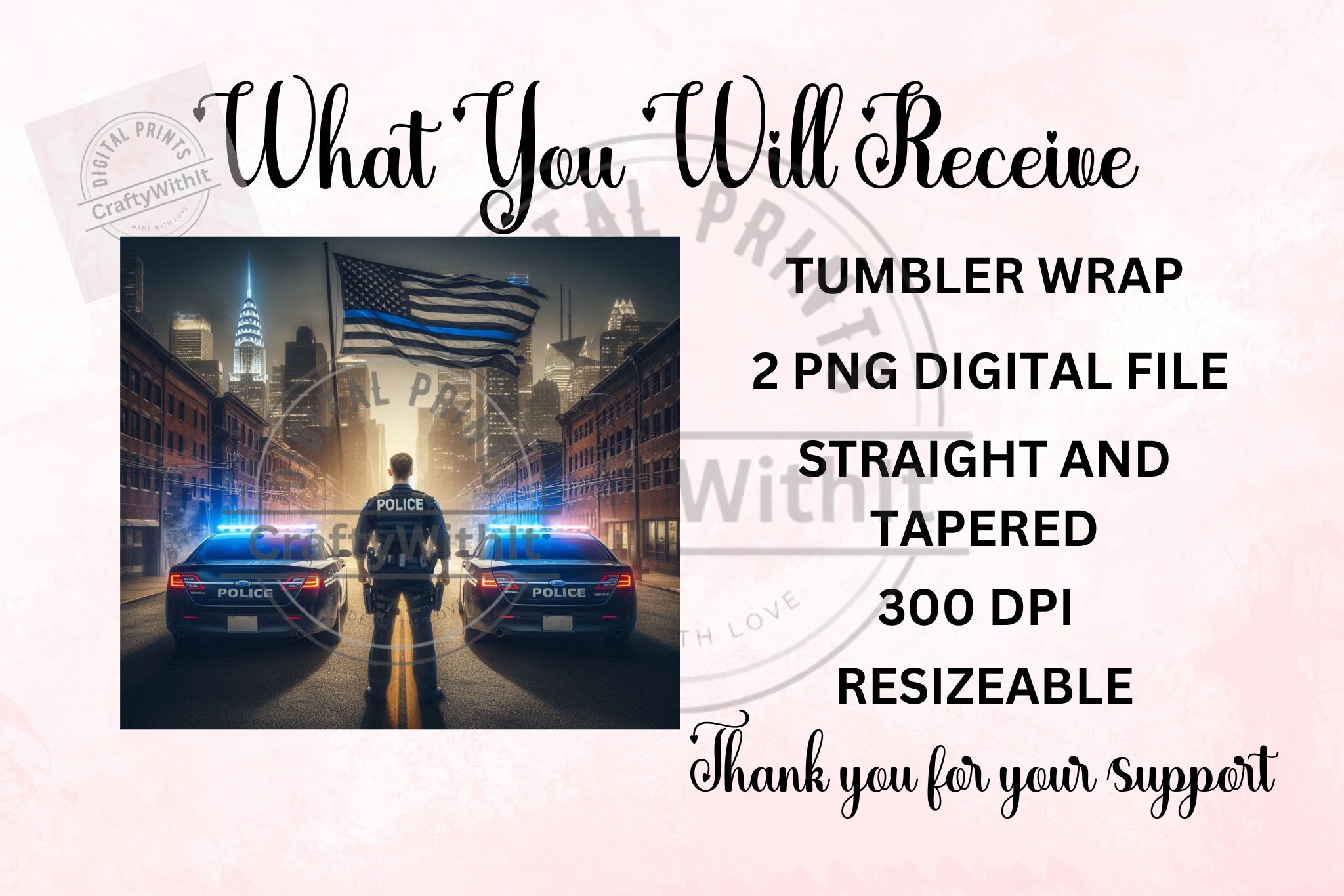 Thin Blue Line Flag Tumbler Wrap, Police Officer Design (digital ...