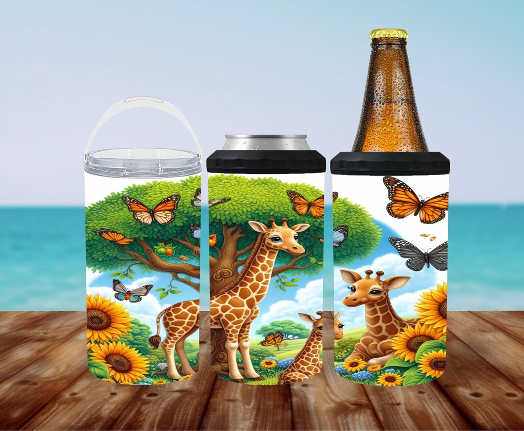 Cute Giraffe, Can Cooler Wrap, Sunflower Tumbler Wrap, 4 in 1 Can ...
