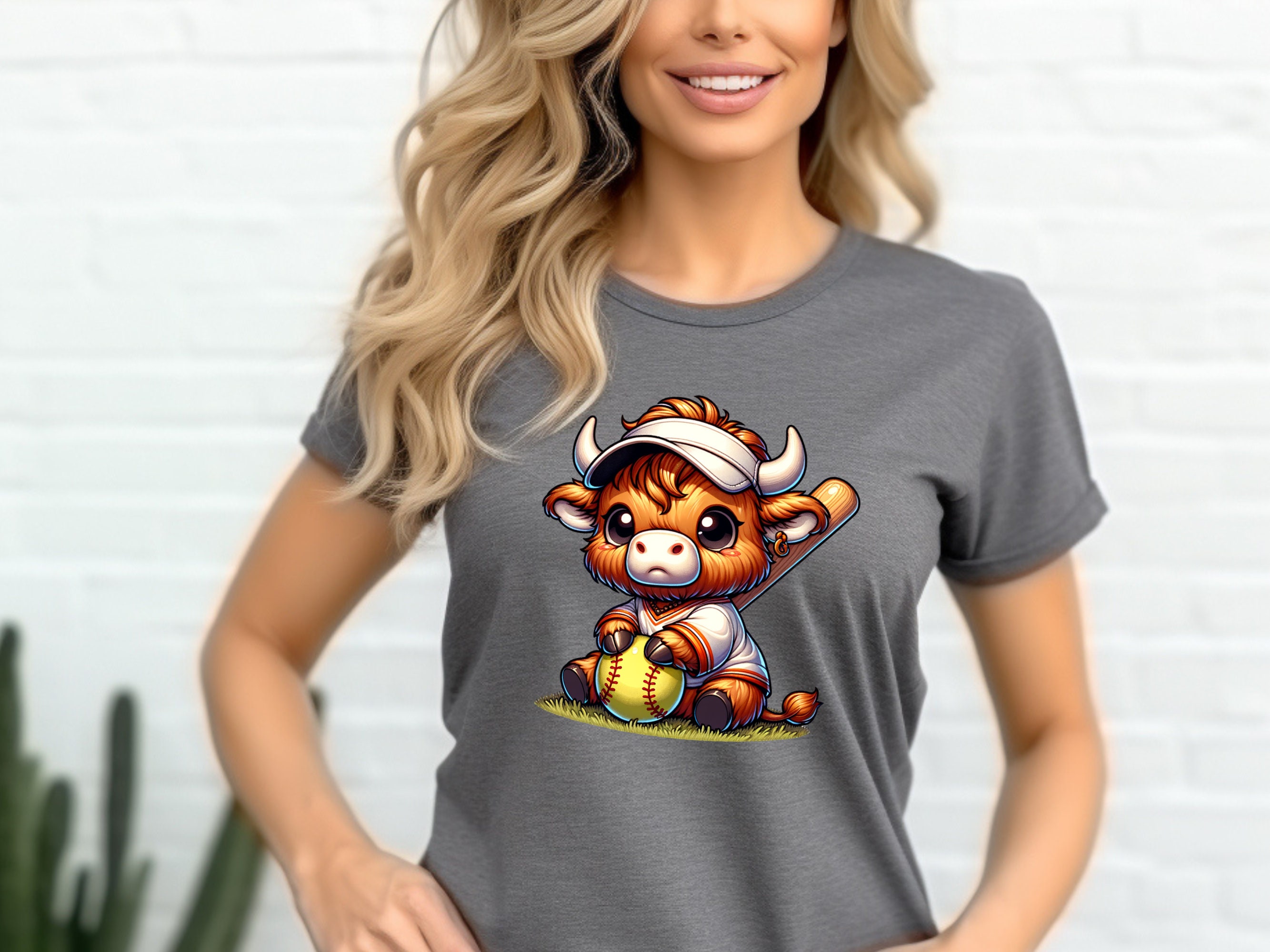 Highland Cow, Watercolor Clipart, Cute Softball Baby Cow PNG, Sports ...