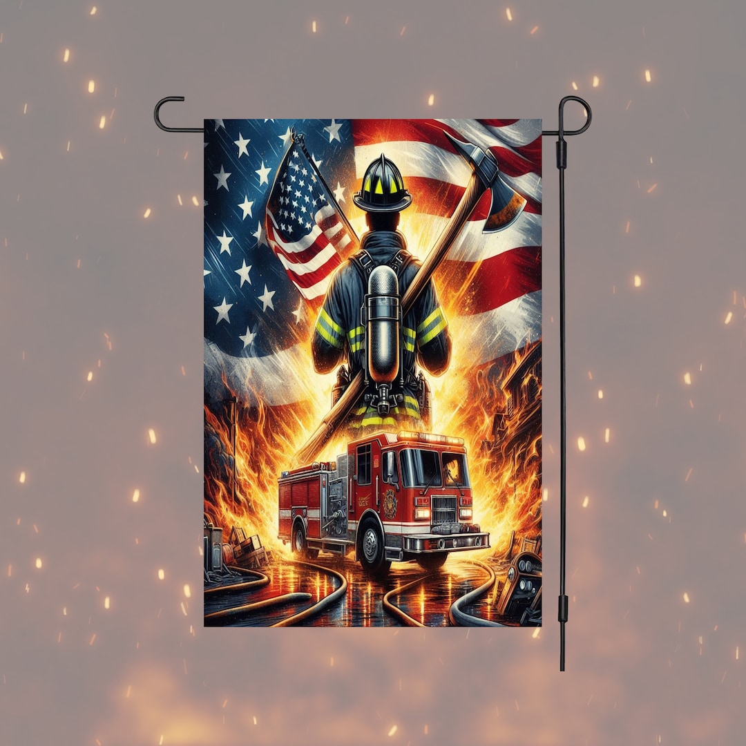 Firefighter Garden Flag Sublimation Design, Fire Truck PNG (digital ...
