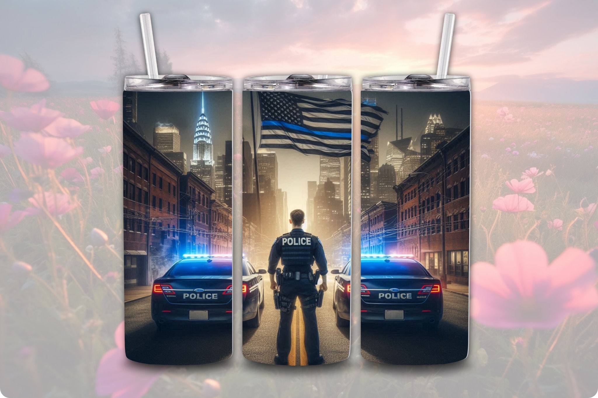 Thin Blue Line Flag Tumbler Wrap, Police Officer Design (digital ...