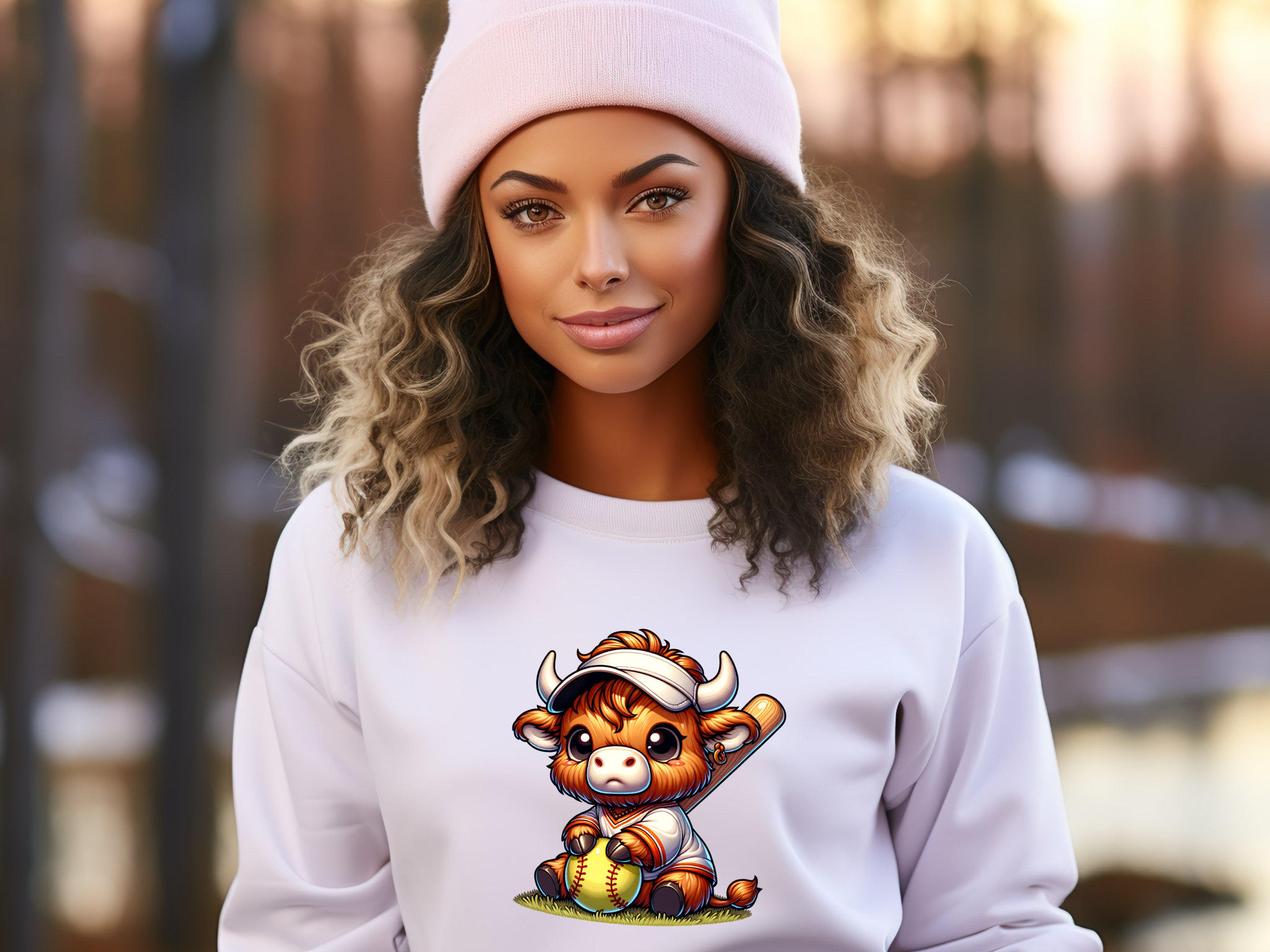 Highland Cow, Watercolor Clipart, Cute Softball Baby Cow PNG, Sports ...