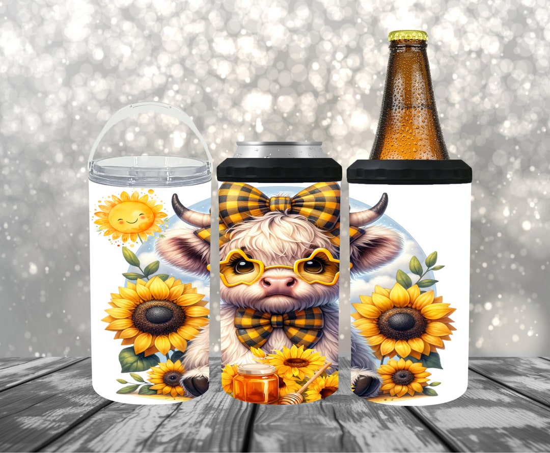 Baby Highland Cow, Can Cooler Wrap, Sunflower Tumbler Wrap, 4 in 1 Can ...