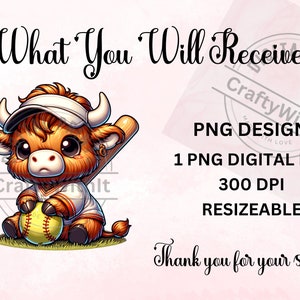 Highland Cow, Watercolor Clipart, Cute Softball Baby Cow PNG, Sports ...