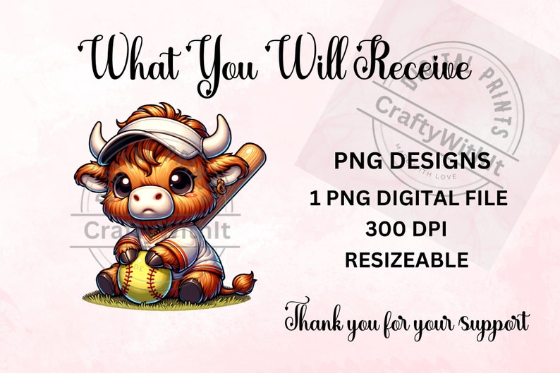 Highland Cow, Watercolor Clipart, Cute Softball Baby Cow PNG, Sports ...