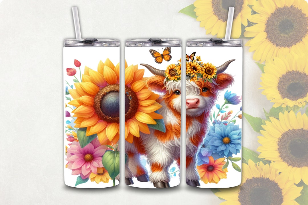 Highland Cow Tumbler Wrap Sunflower Tumbler Design Checkerboard Print ...