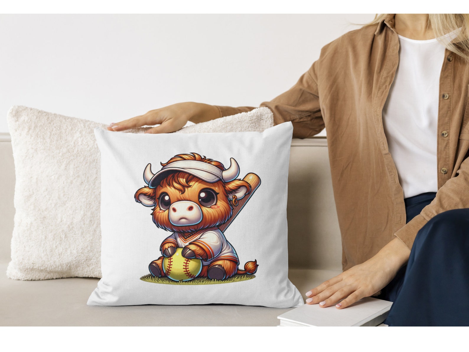 Highland Cow, Watercolor Clipart, Cute Softball Baby Cow PNG, Sports ...