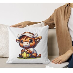 Highland Cow, Watercolor Clipart, Cute Softball Baby Cow PNG, Sports ...