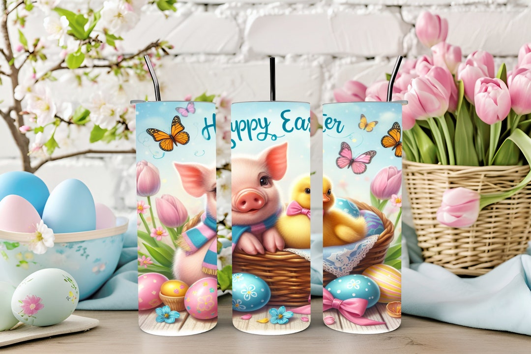 Easter Pig Tumbler Wrap, 20oz Skinny Sublimation Tumbler Design, Pig ...