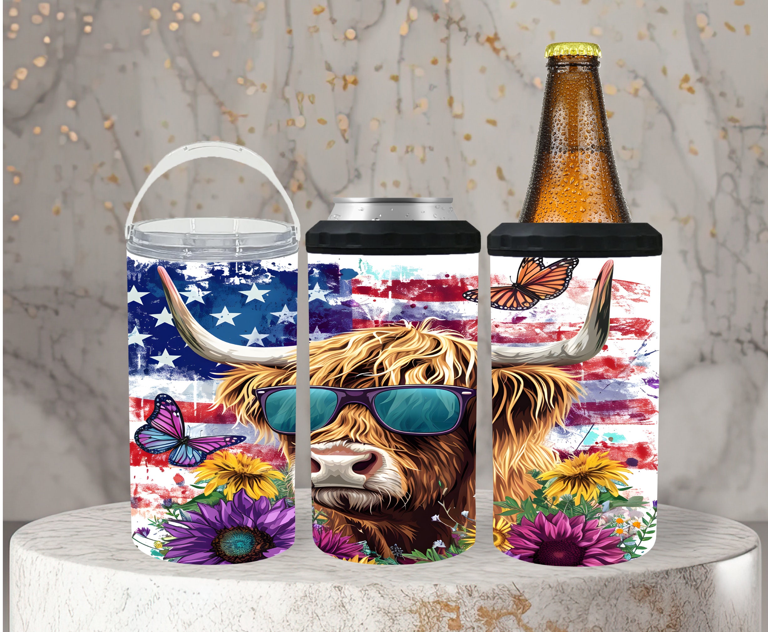 Baby Highland Cow, Can Cooler Wrap, Flower Tumbler Wrap, 4 in 1 Can ...