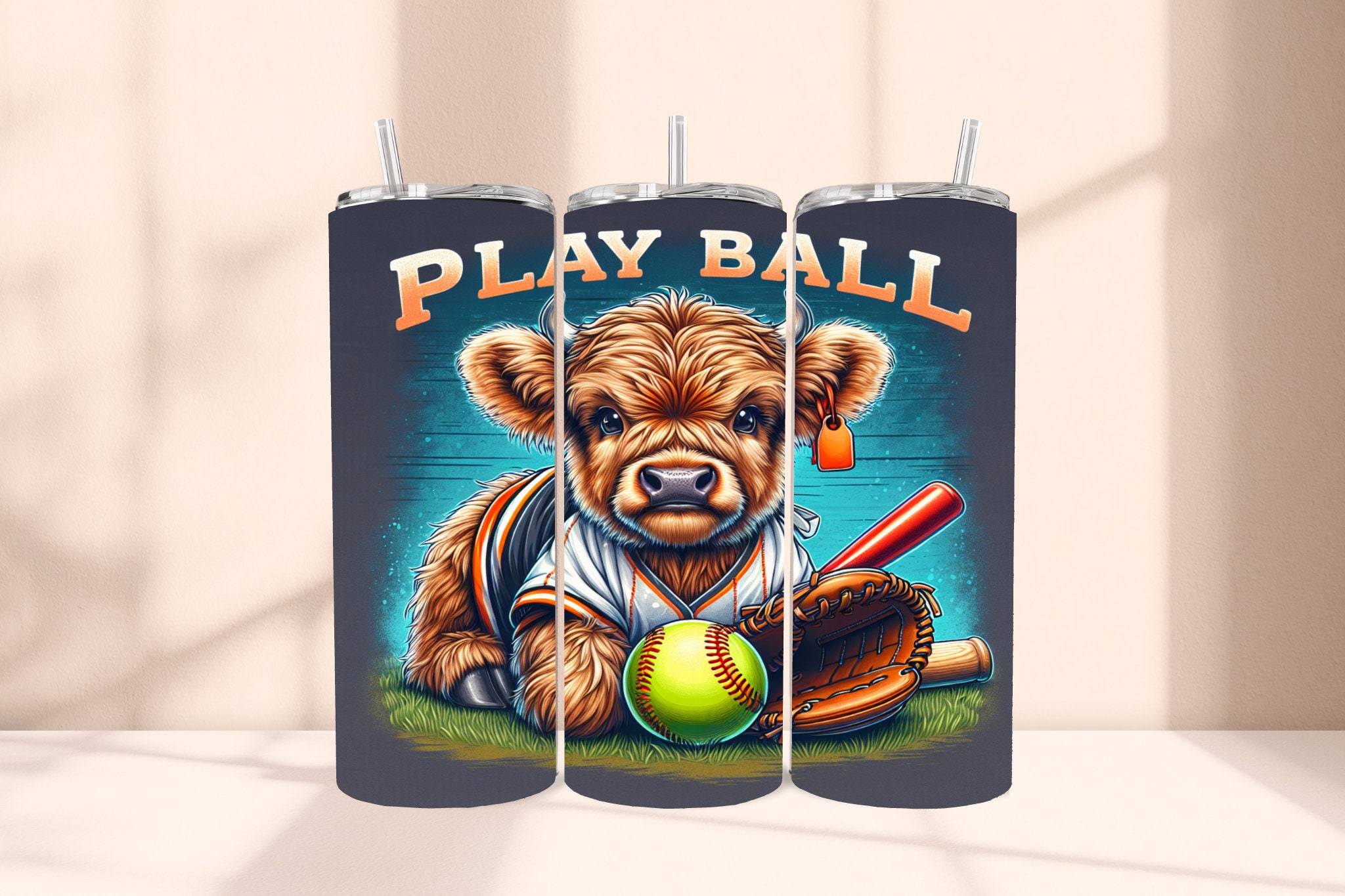 Highland Cow Softball Tumbler, 20oz Skinny Sublimation Design, Highland ...