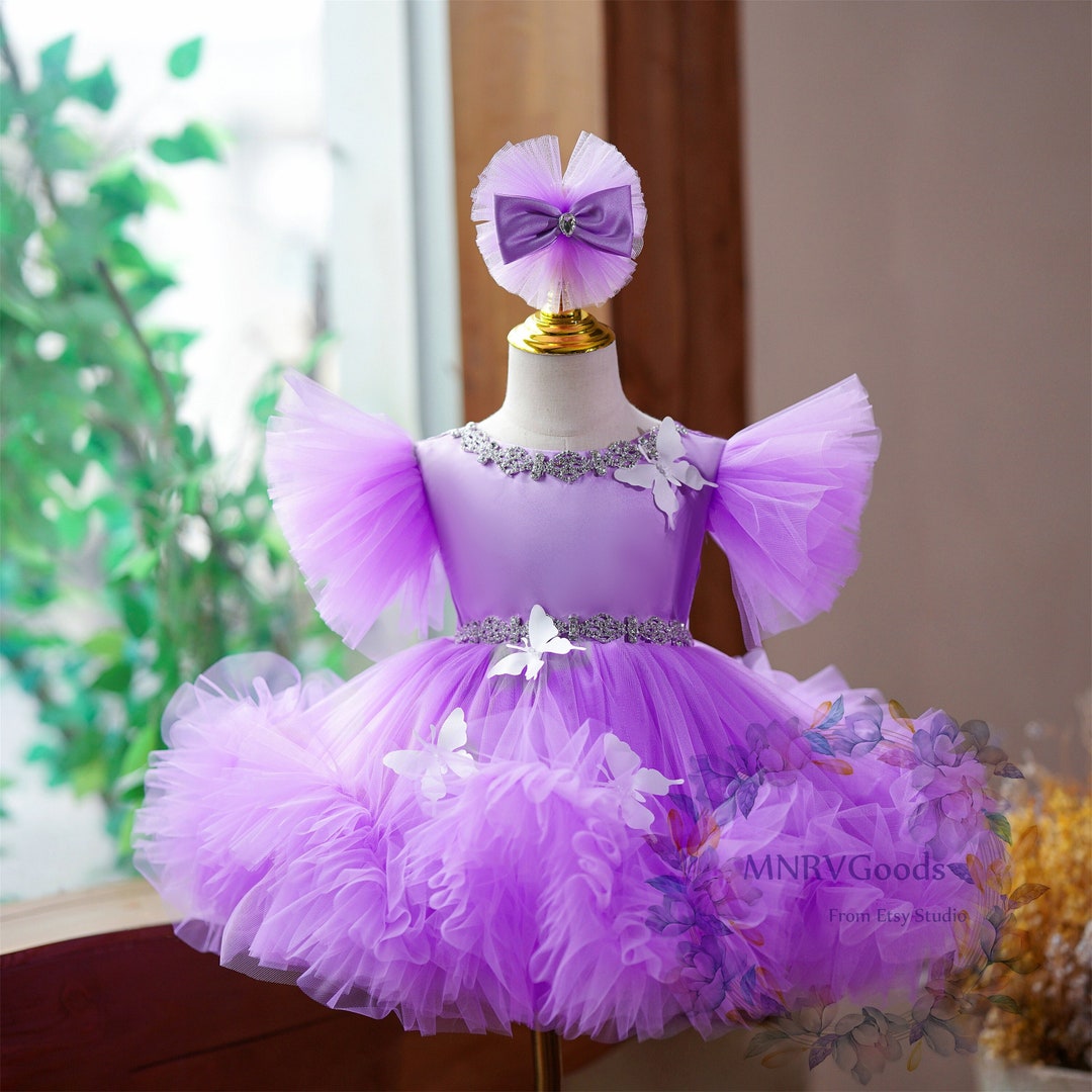 Super Fluffy Flower Girl Dress Butterfly Appliques Tutu Dress - Etsy