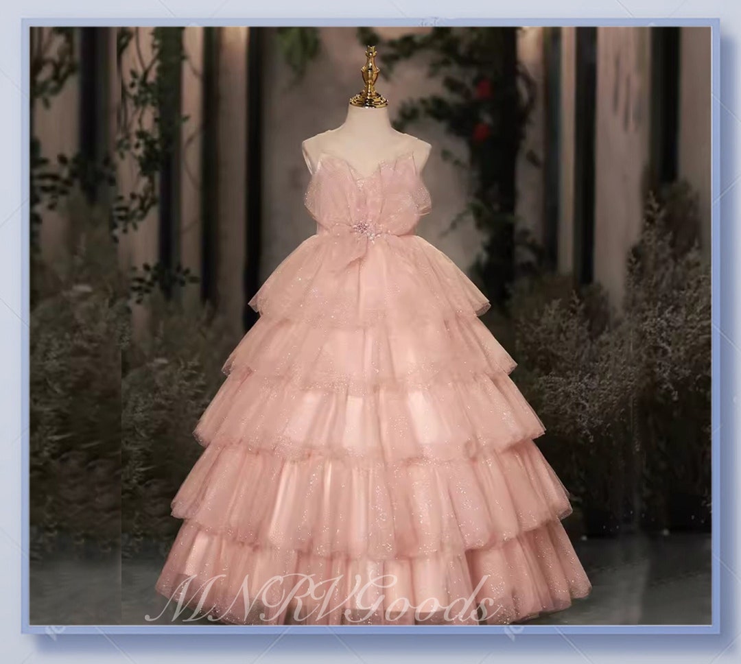 Gorgeous Pink Tiers Pageant Dress Layers Prom Gown Shiny Princess Bride ...