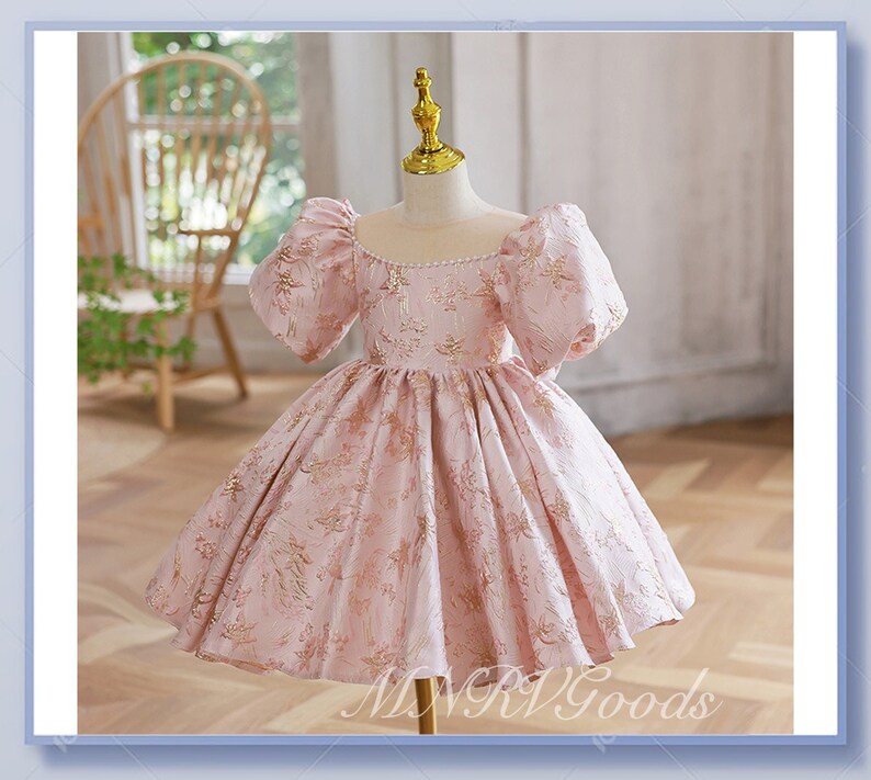 3T Blush Pink Pageant Dress Golden Jacquard Floral Satin - Etsy