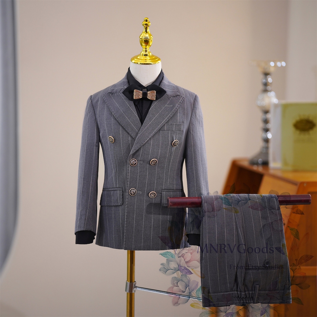 Handsome 5-pieces Suits Set Dark Gray Suit Sliver Bowtoddler - Etsy