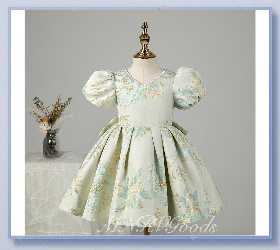 3T Mint Green Pageant Dress Golden Jacquard Leaf Satin Flower - Etsy