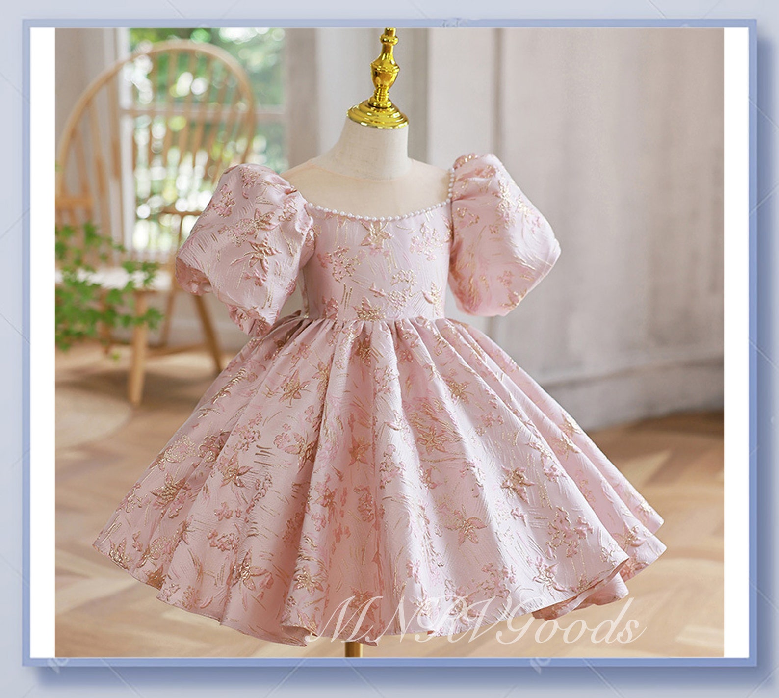 3T Blush Pink Pageant Dress Golden Jacquard Floral Satin - Etsy