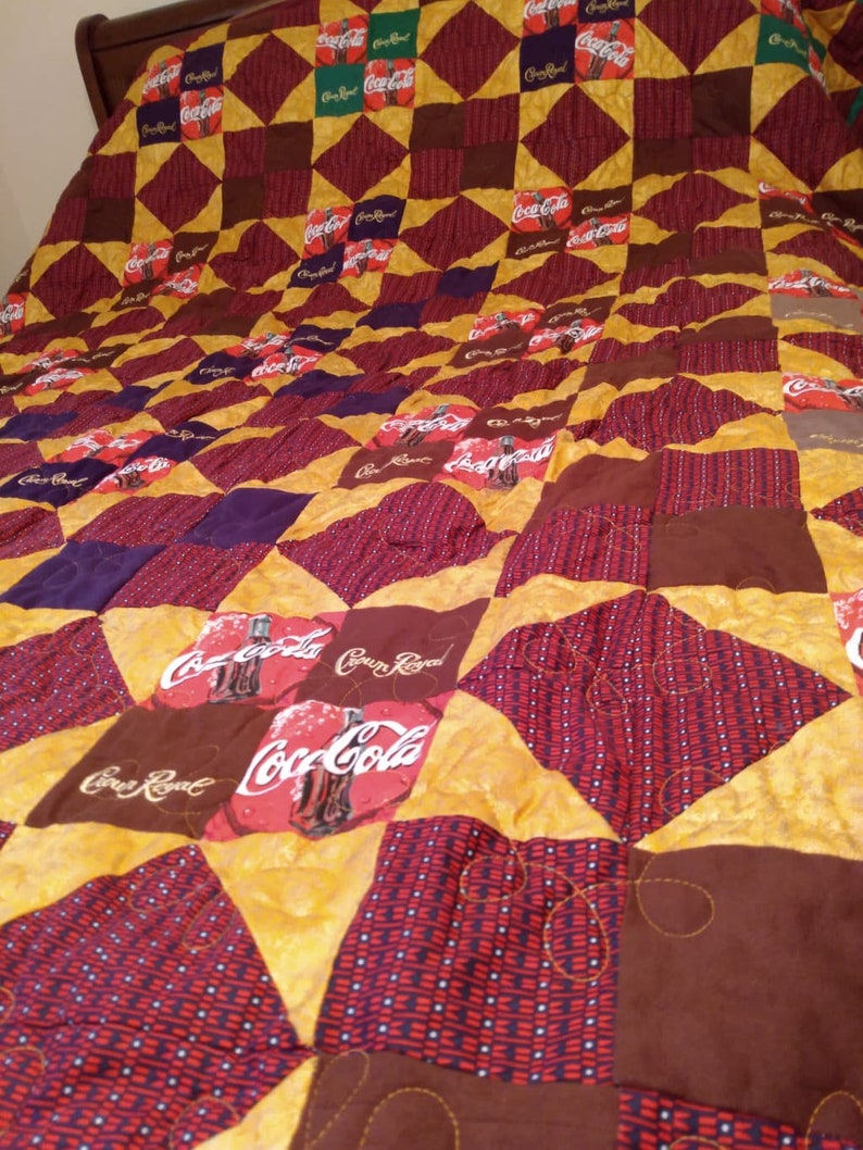 Crown Royal and Coca-cola Quilt (red/gold) - Machine Sewn + Quilted - Etsy