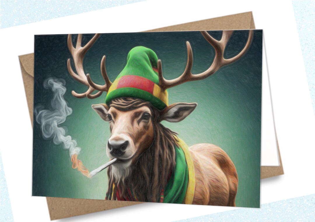 Rasta Spliff Reindeer / Carribean Christmas Card/funny Christmas Card ...